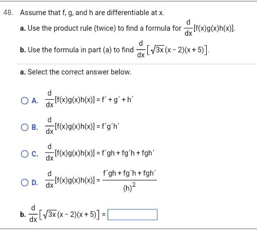 Solved Assume that f,g, and h are differentiable at x. a. | Chegg.com