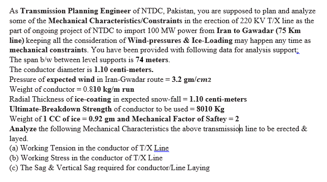 As Transmission Planning Engineer of NTDC, Pakistan, | Chegg.com