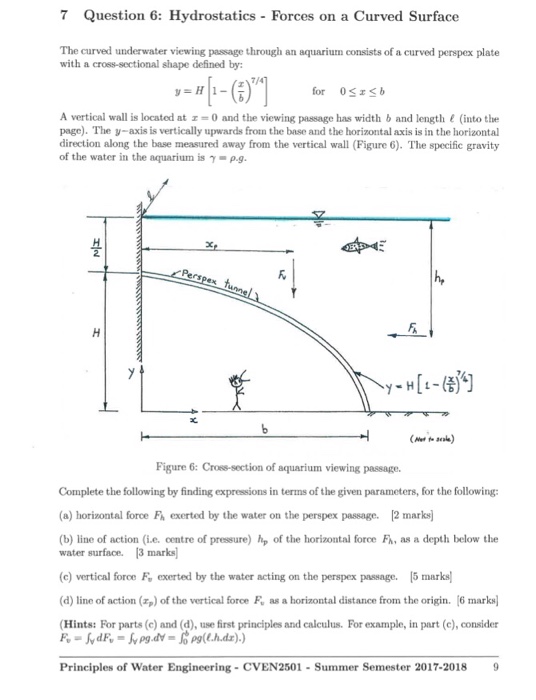 Solved 7 Question 6: Hydrostatics Forces on a Curved Surface | Chegg.com