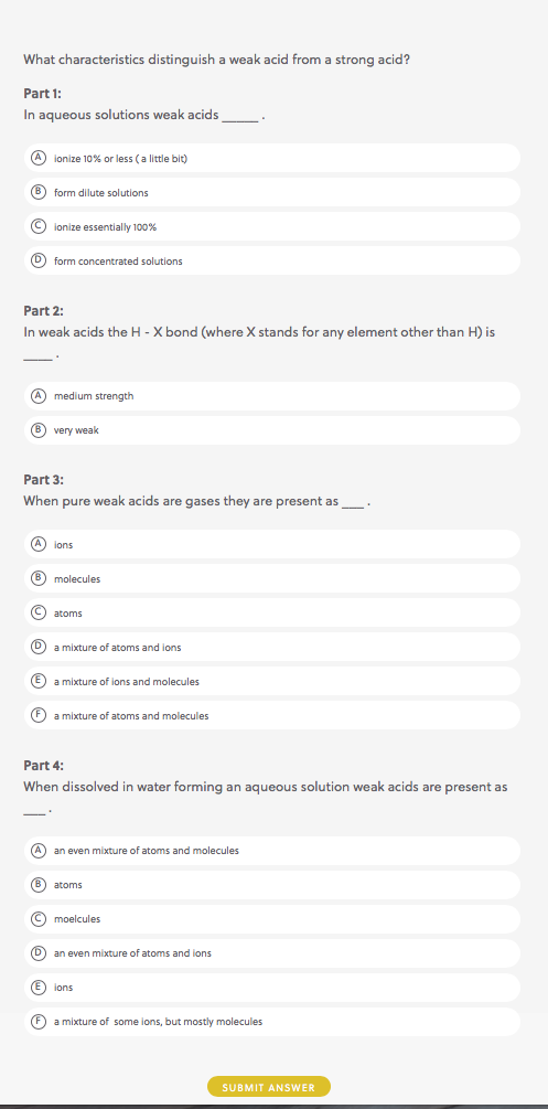Solved What characteristics distinguish a weak acid from a | Chegg.com