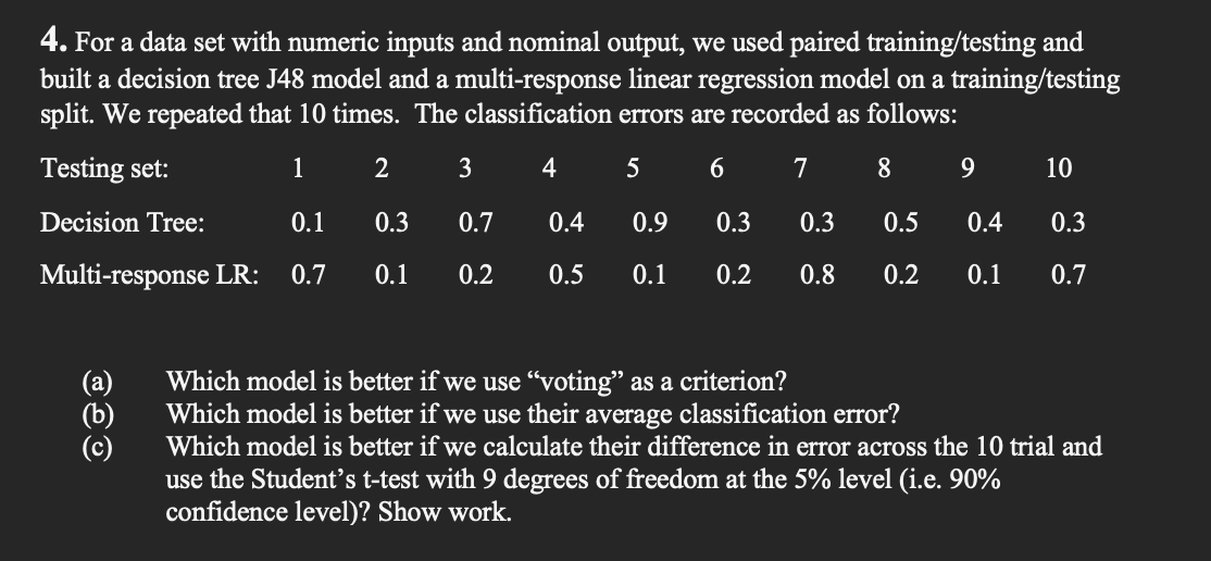 Solved 4. For a data set with numeric inputs and nominal | Chegg.com