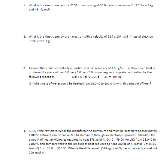 Solved 1. What is the kinetic energy of a 2200lb car moving | Chegg.com