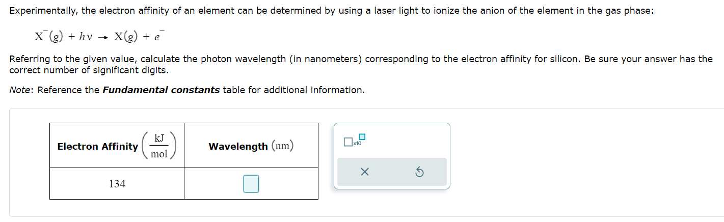 Solved Experimentally, the electron affinity of an element | Chegg.com