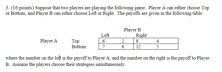 Solved 3. (16 points) Suppose that two players are playing | Chegg.com