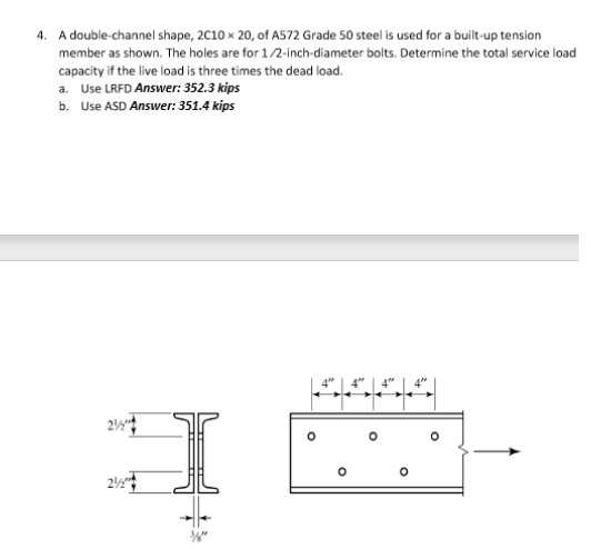 Solved 4. A double-channel shape, 2C10×20, of A572 Grade 50 | Chegg.com