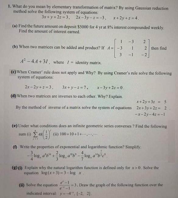 Solved 1. What do you mean by elementary transformation of | Chegg.com