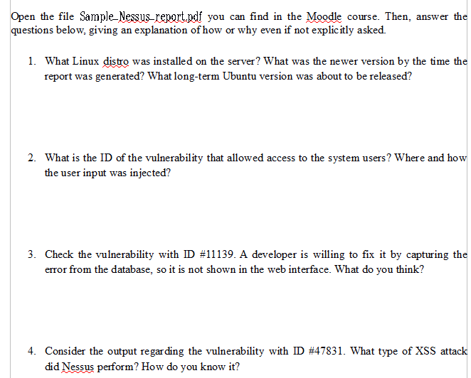 Solved Open the file Sample_Nessus_report.pdf you can find | Chegg.com