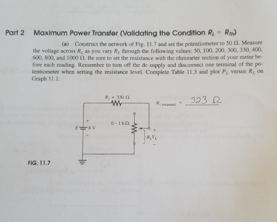 Solved Part 2 Maximum Power Transfer (Validating the | Chegg.com