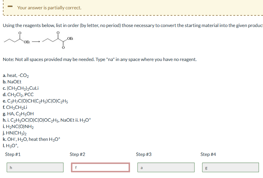 Solved Using the reagents below, list in order (by letter, | Chegg.com
