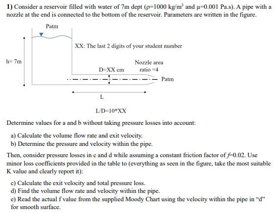 Solved 1) Consider a reservoir filled with water of 7 m dept | Chegg.com