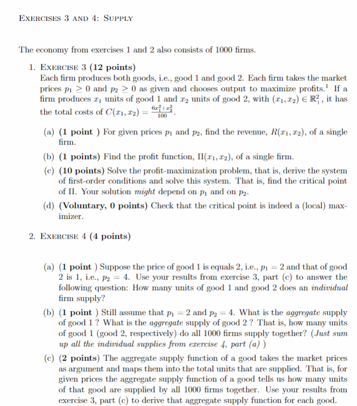 Solved EXERCISES 3 AND 4: SUPPLY The economy from exercises | Chegg.com