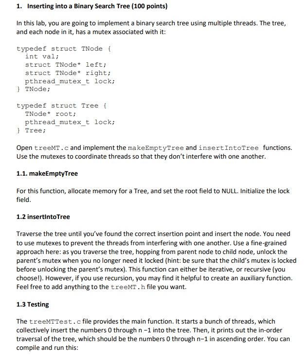 Solved 1. Inserting into a Binary Search Tree (100 points) | Chegg.com
