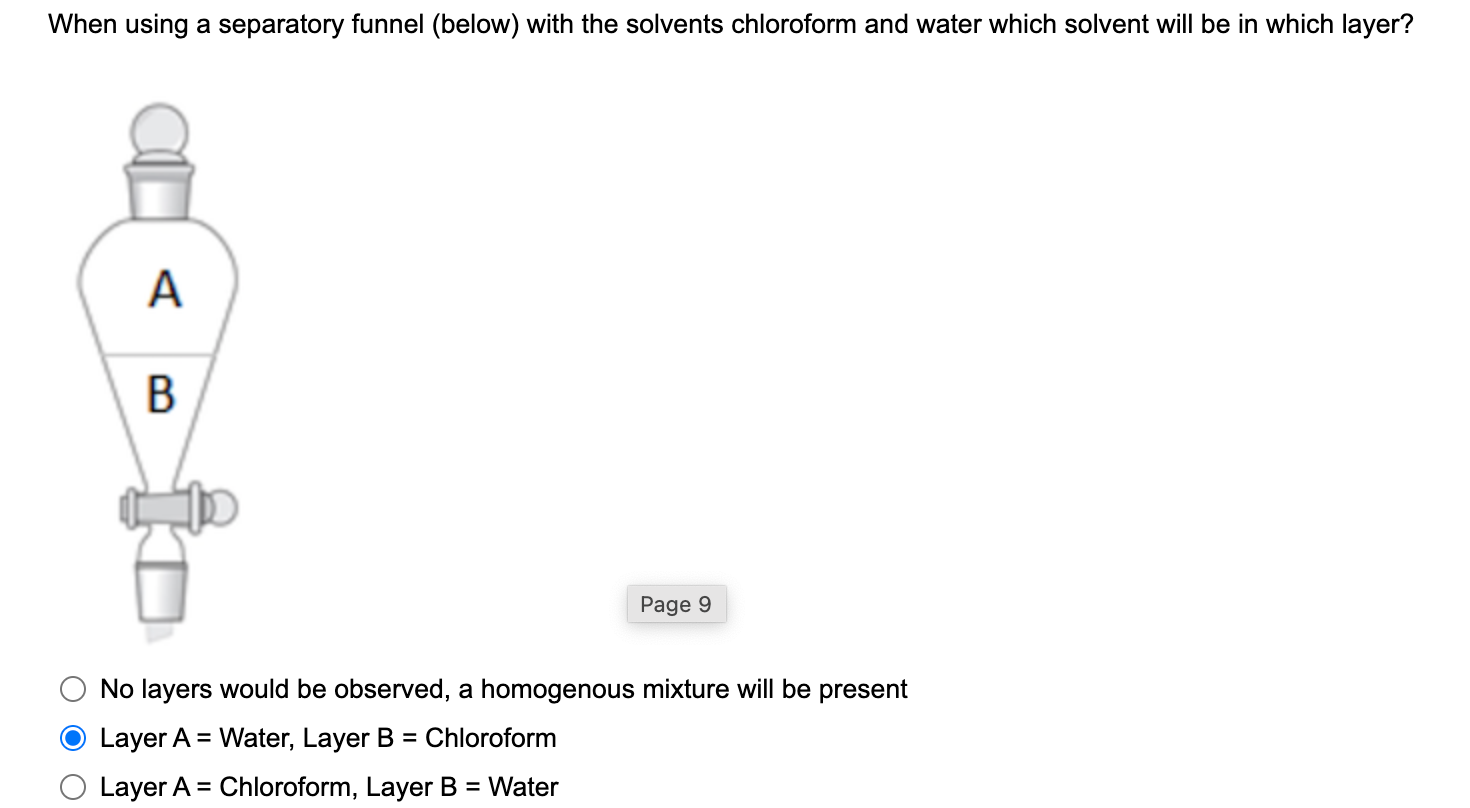 Solved When using a separatory funnel (below) with the | Chegg.com