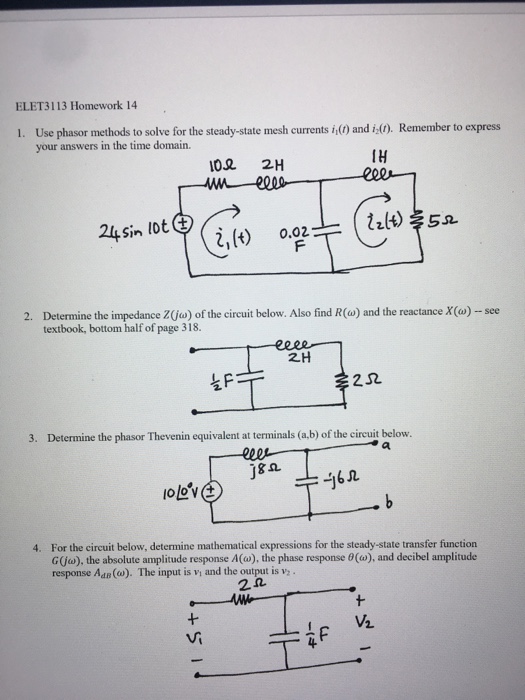 Solved ELET3113 Homework 14 1. Use phasor methods to solve | Chegg.com