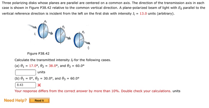 Solved Three polarizing disks whose planes are parallel are | Chegg.com