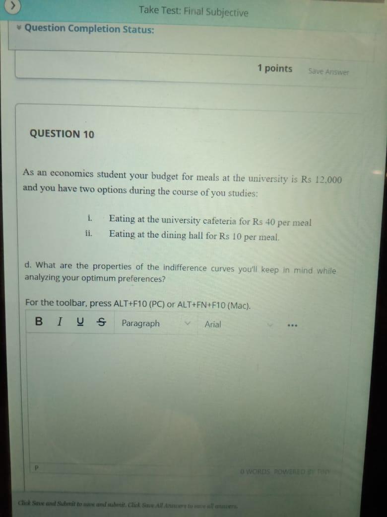Solved Take Test: Final Subjective Question Completion | Chegg.com