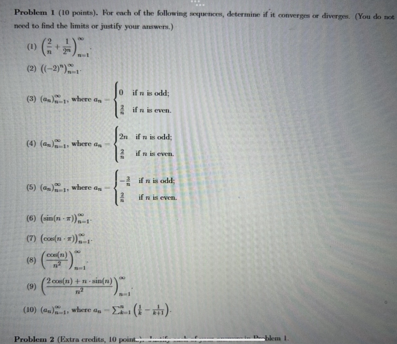 Solved Problem 1 (10 points). For each of the following | Chegg.com