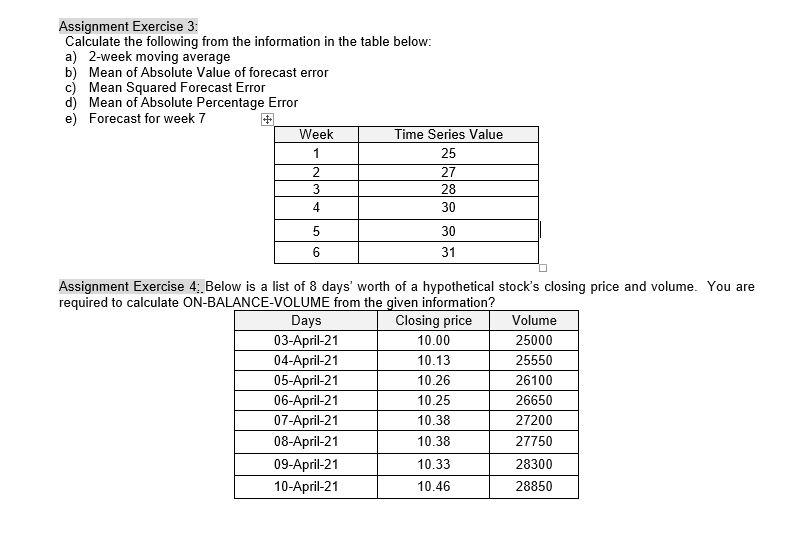 Assignment Exercise 3: Calculate the following from | Chegg.com