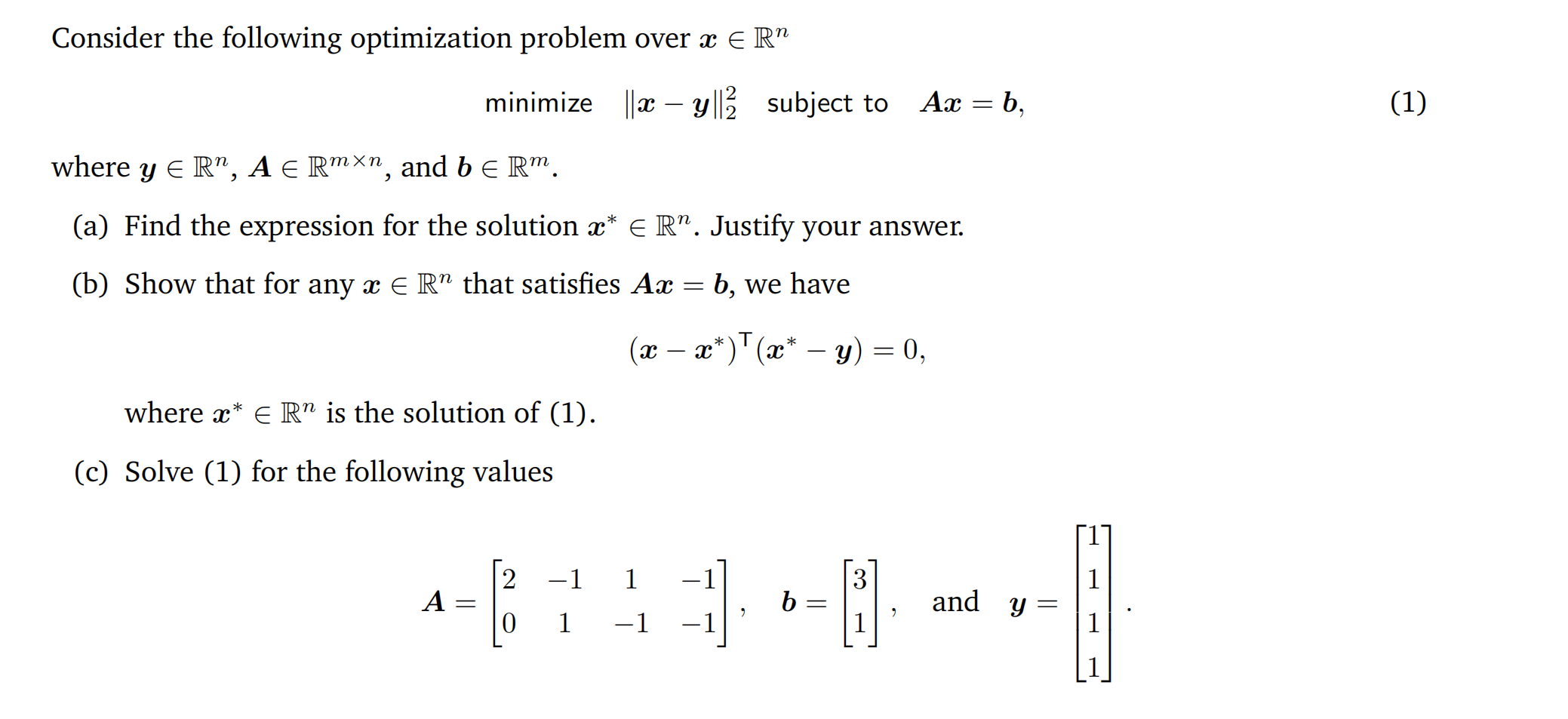 Solved n Consider the following optimization problem over x | Chegg.com