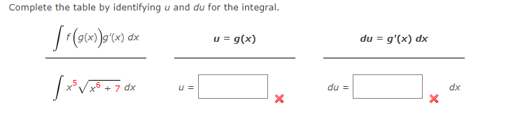 Solved Complete the table by identifying u and du for the | Chegg.com