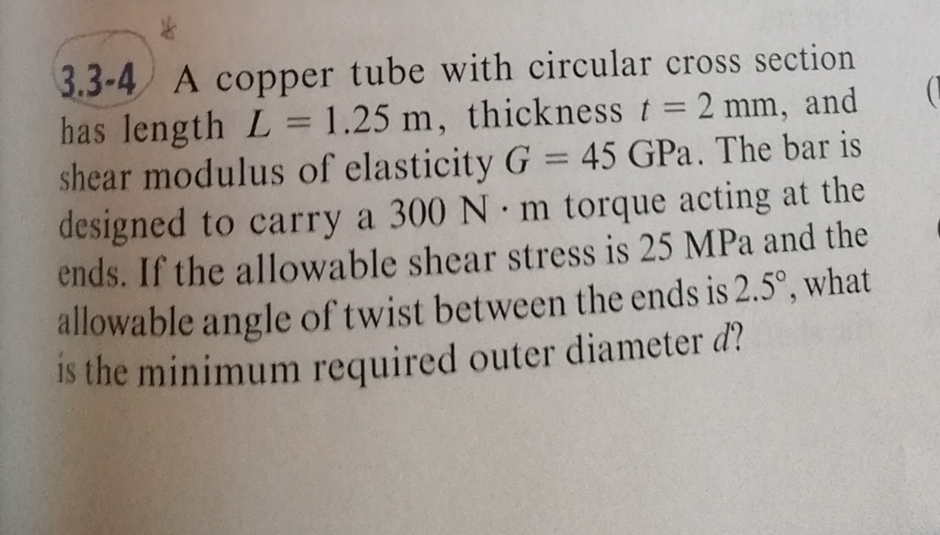 Solved 3.3-4. A copper tube with circular cross section has | Chegg.com
