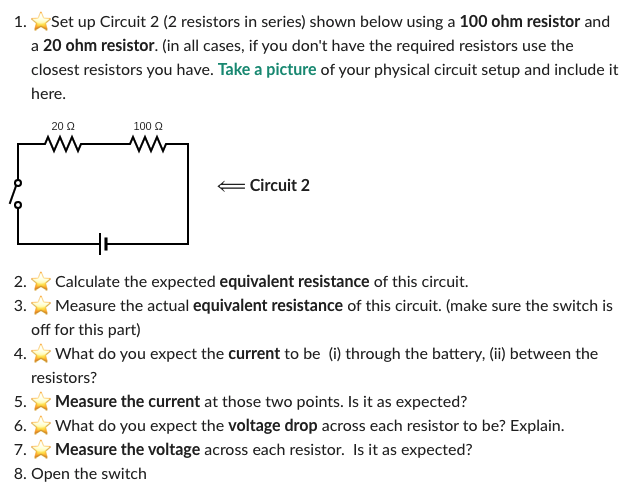 Solved 1. Set up Circuit 2 (2 resistors in series) shown | Chegg.com