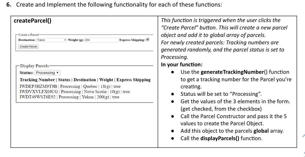 Solved 6. Create and Implement the following functionality | Chegg.com