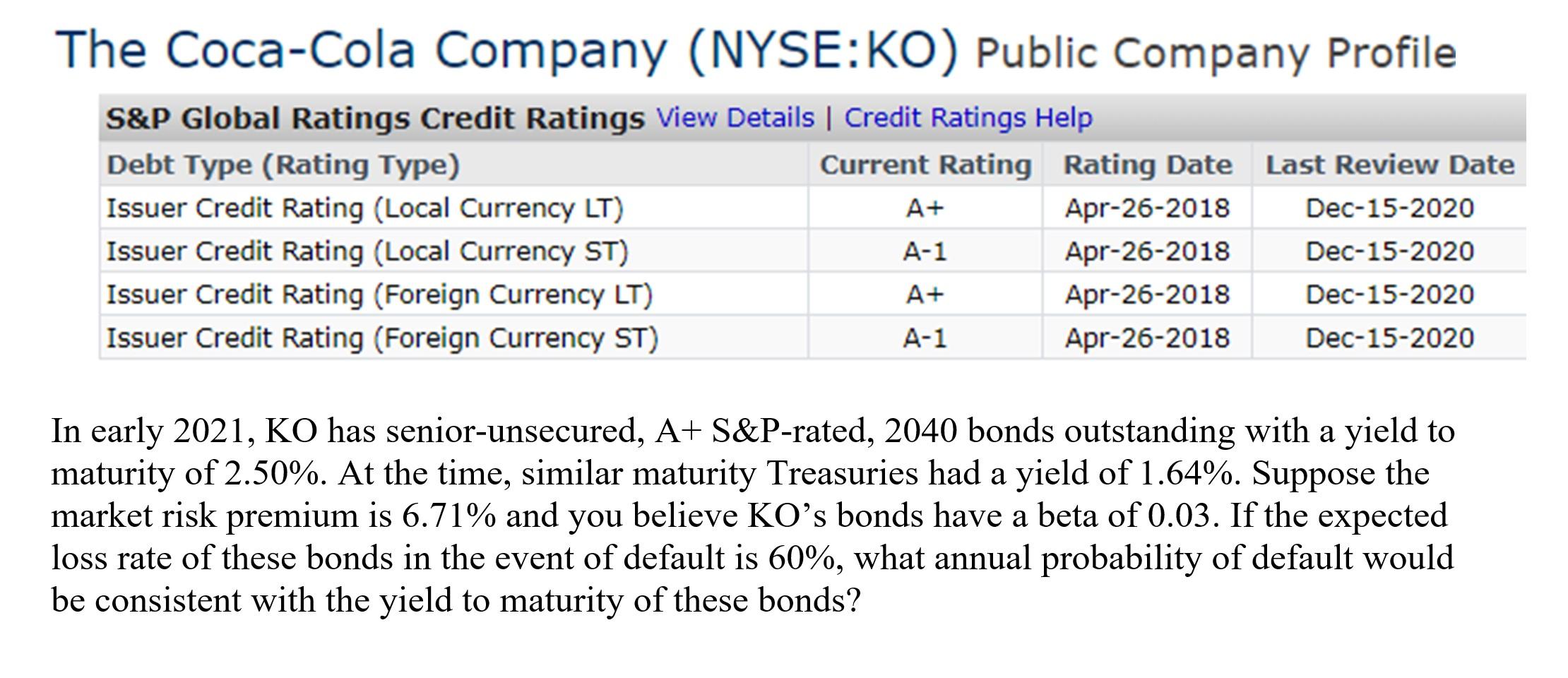 The Coca-Cola Company (NYSE:KO) Public Company | Chegg.com