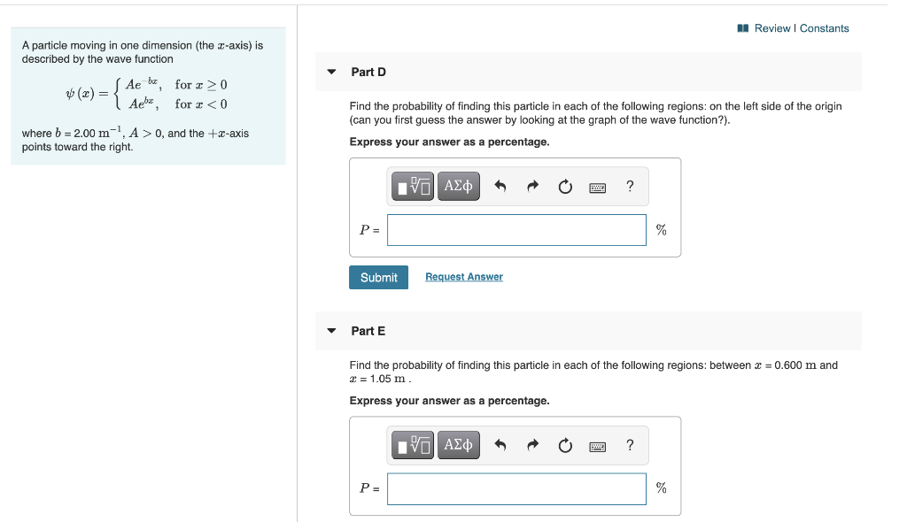 Solved | Review | Constants A particle moving in one | Chegg.com