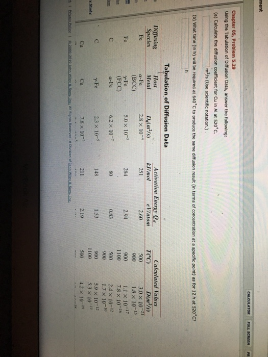 Solved 529 Using The Tabulation Of Diffusion Data Answer