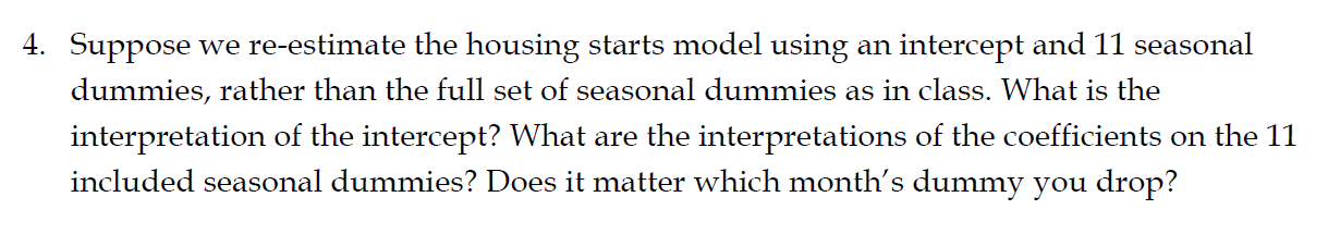 Solved 4. Suppose we re-estimate the housing starts model | Chegg.com