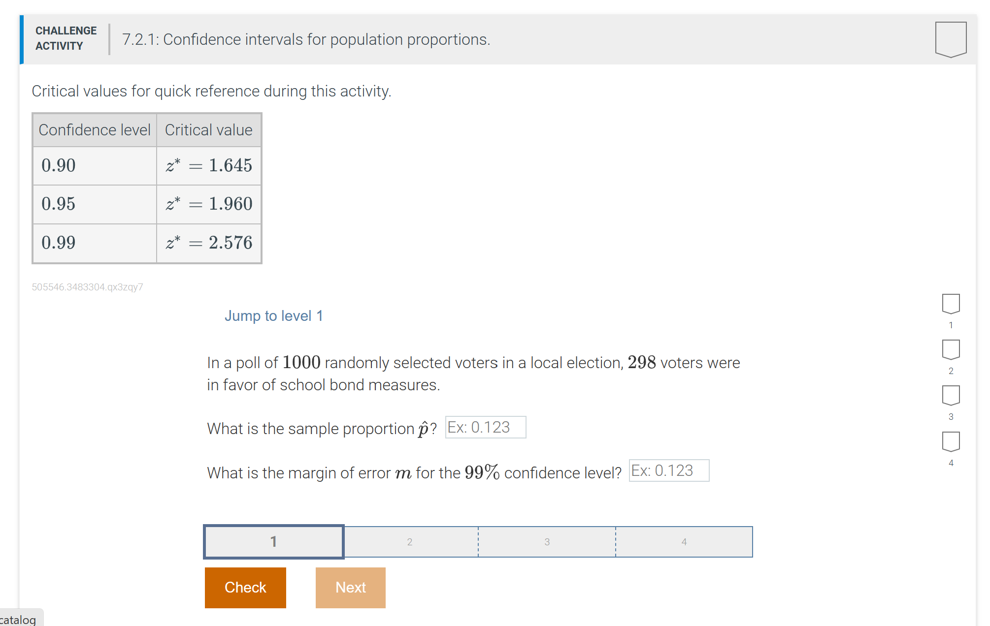 Solved CHALLENGE ACTIVITY 7.2.1: Confidence intervals for | Chegg.com