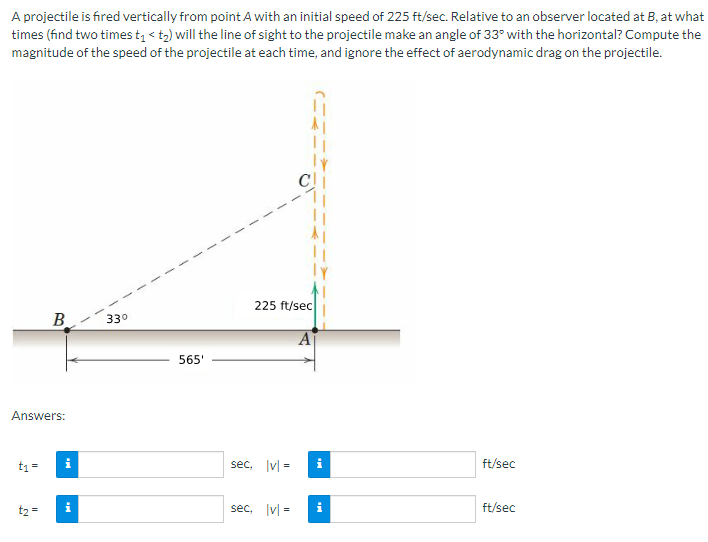 Solved A projectile is fired vertically from point A with an | Chegg.com