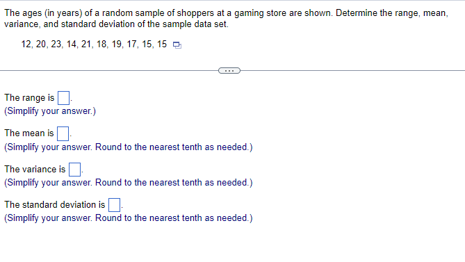 Solved The ages (in years) of a random sample of shoppers at | Chegg.com