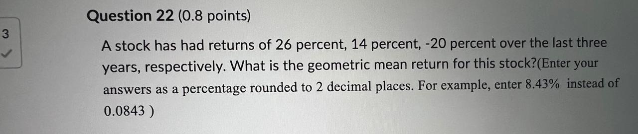 Solved A stock has had returns of 26 percent, 14 percent, | Chegg.com
