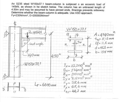 Solved An S235 steel W150x37.1 beam-column is subjecedo an | Chegg.com