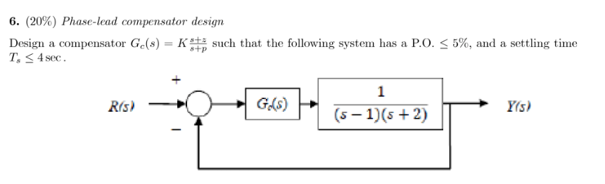 Solved 6. (20%) Phase-lead compensator design Design a | Chegg.com