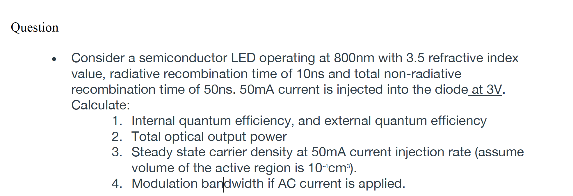 Question Consider a semiconductor LED operating at | Chegg.com