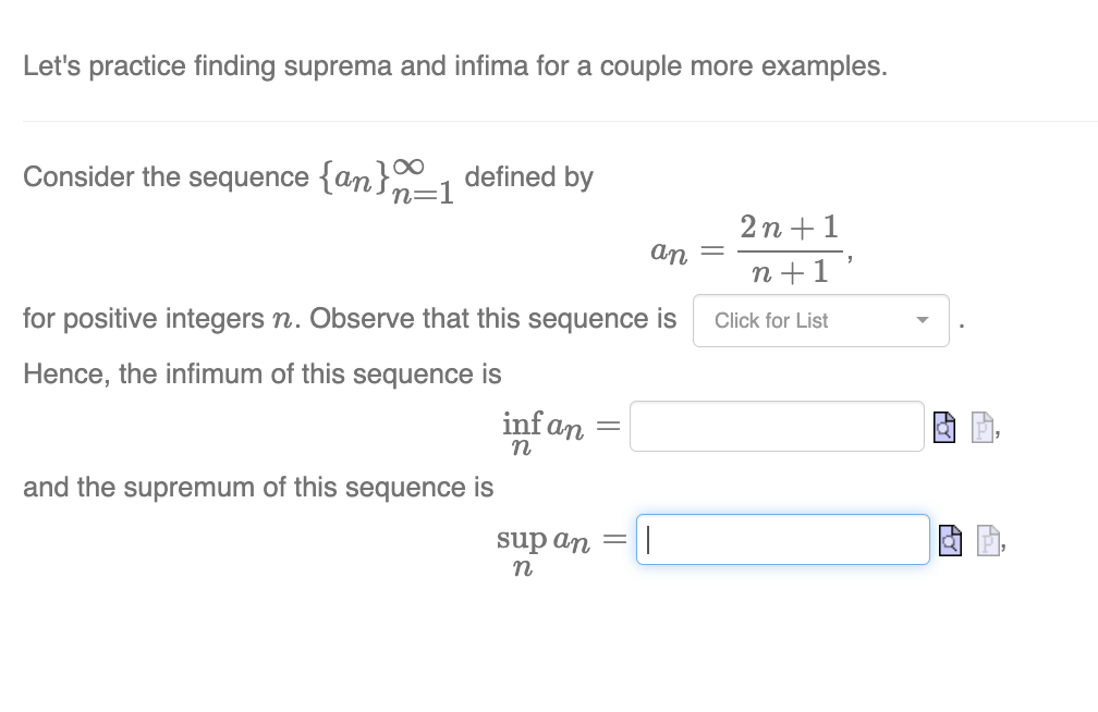 Let's practice finding suprema and infima for a | Chegg.com