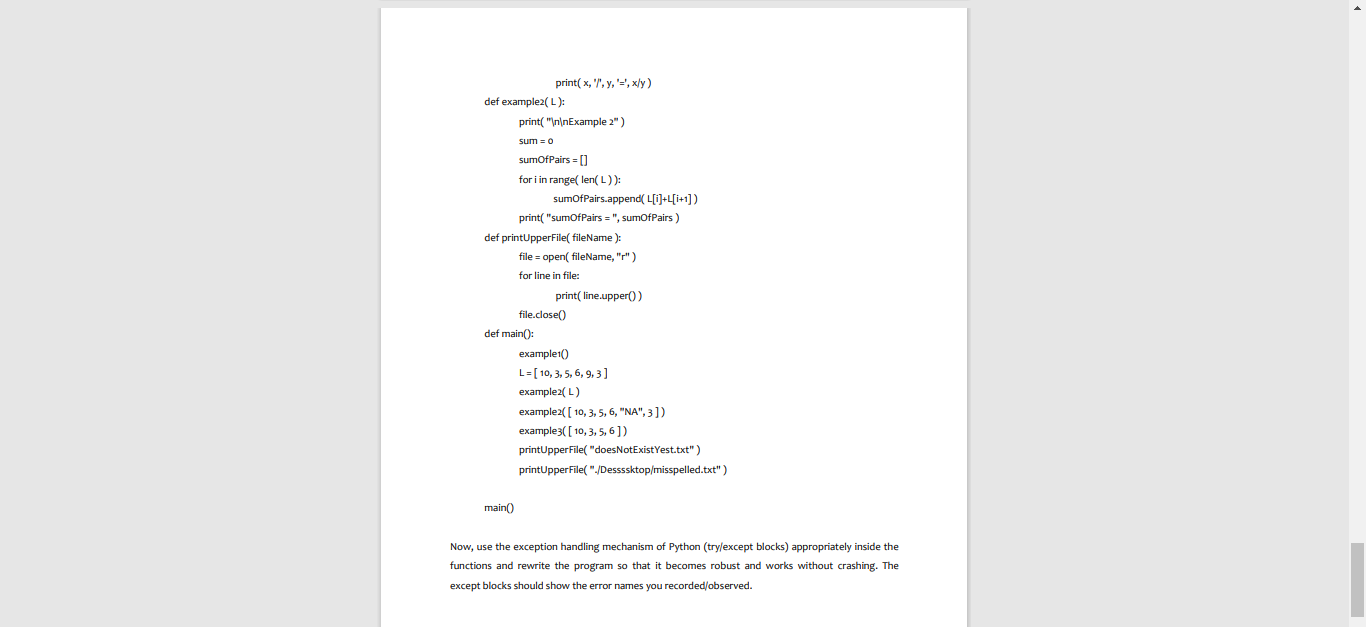 Solved Question 10 (Python: Exception Handling): Consider | Chegg.com