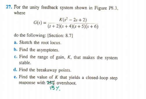 Solved 27. For the unity feedback system shown in Figure | Chegg.com