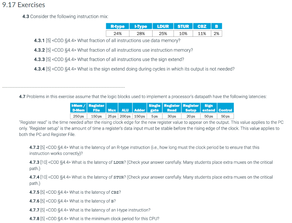 Solved 4.3 Consider the following instruction mix: 4.3.1 [5] | Chegg.com