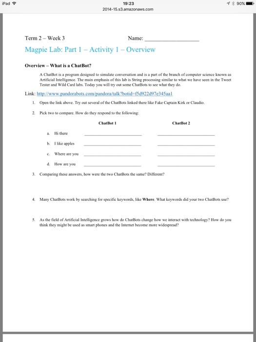 iPad Term 2- Week 3 Name: Magpie Lab: Part l | Chegg.com