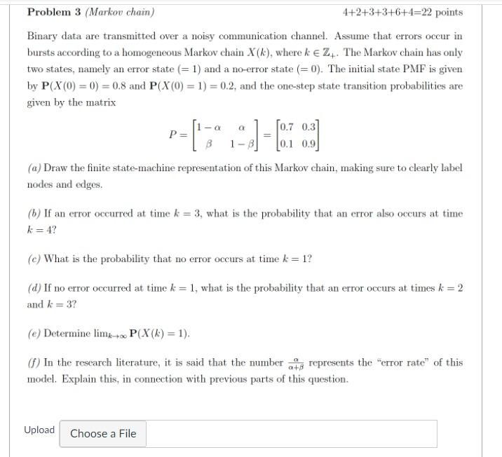 Solved Problem 3 Markov Chain 42336422 Points Binary 