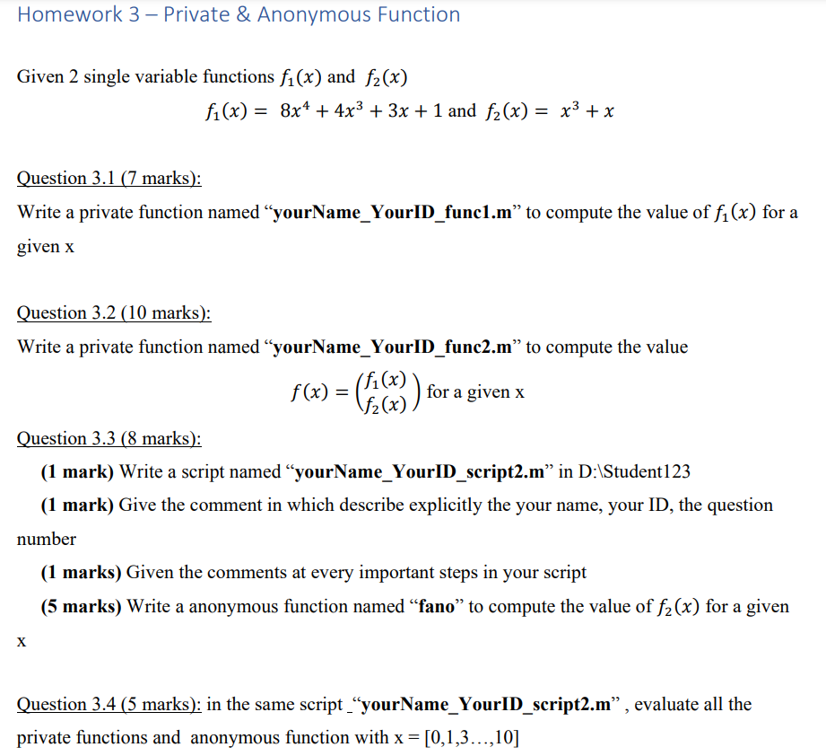 Homework 3 – Private & Anonymous Function Given 2 | Chegg.com