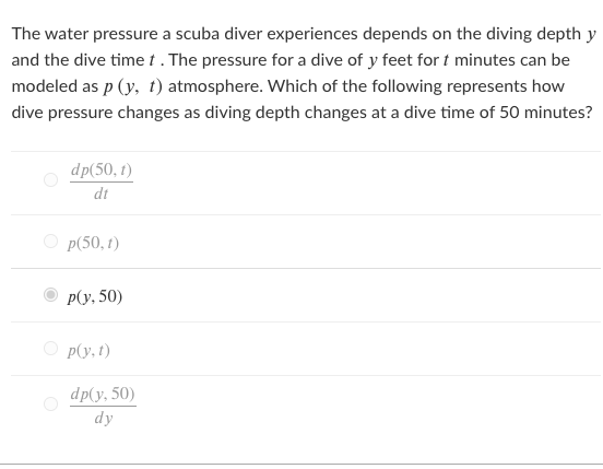 Solved The water pressure a scuba diver experiences depends | Chegg.com