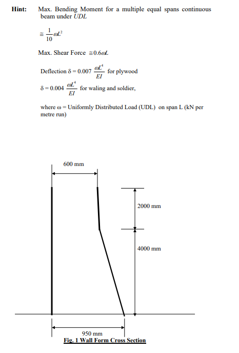 Determine the spacing of walings, soldiers and tie | Chegg.com