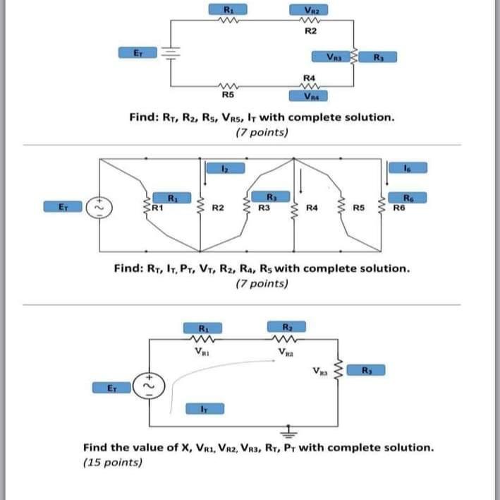 Solved Ri V R2 V BOR R4 R5 Vos Find: RT, R2, Rs, VRS, It | Chegg.com