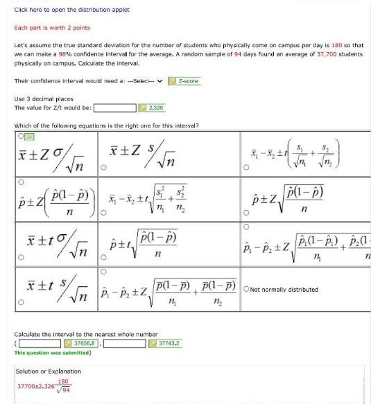 Solved Click here to open the distribution applet Each part | Chegg.com