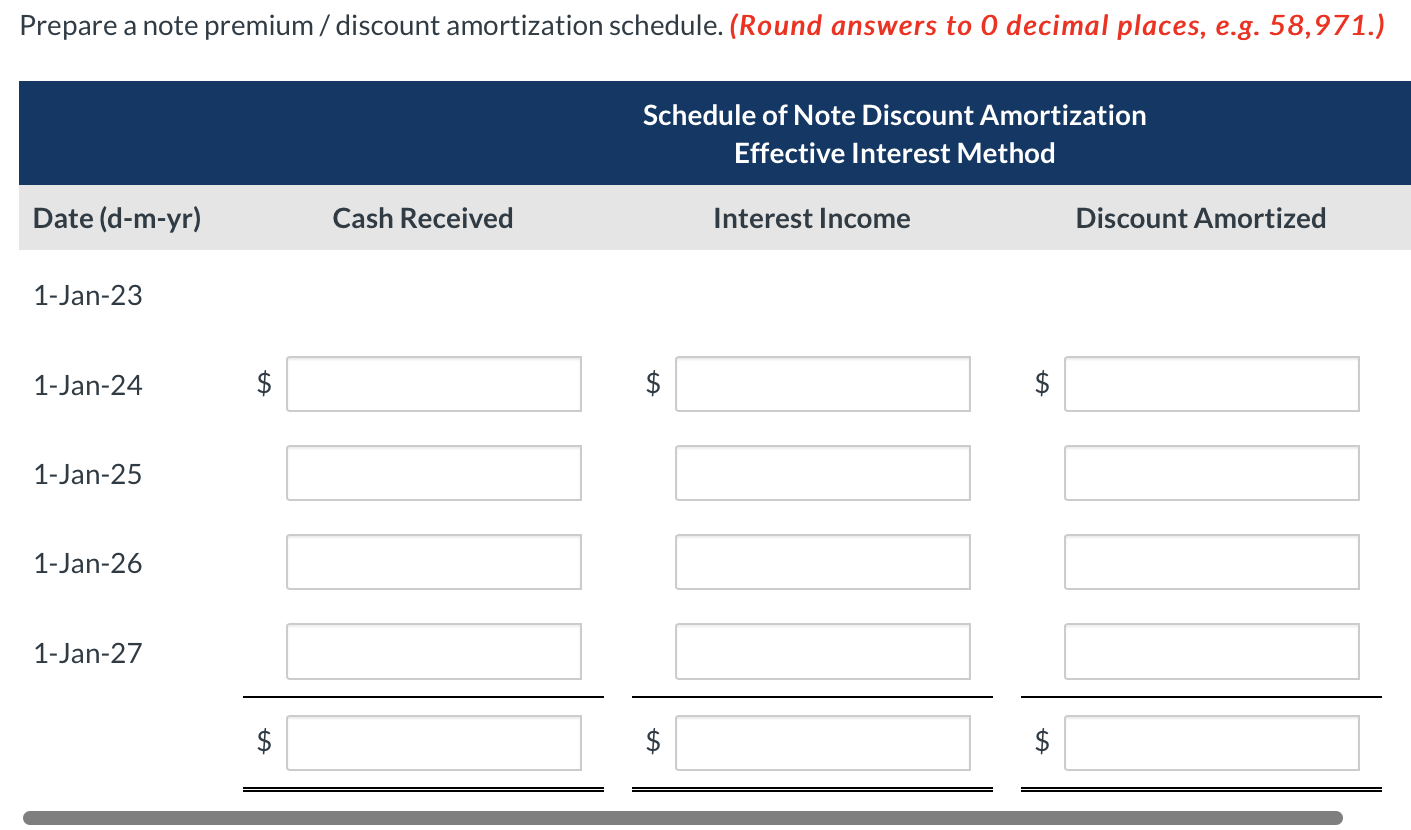 Solved Prepare a note premium / discount amortization | Chegg.com